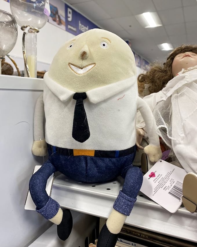 Meet Humpty Dumpty's corporate cousin – just one of the wonderfully weird characters you'll encounter in the toy section.