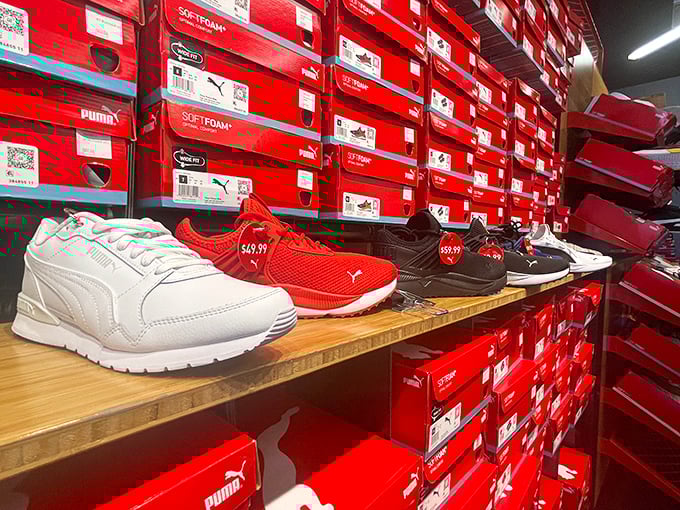 Puma's red box kingdom – where sneaker dreams come true and wallets breathe a little easier.