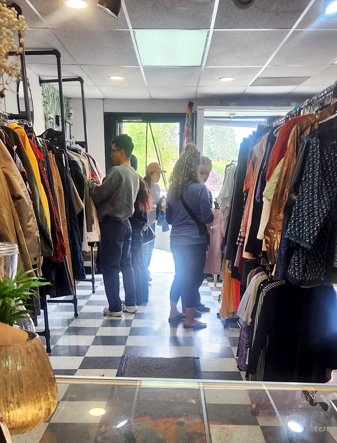 Treasure hunters in their natural habitat. The thrill of the chase is written on every face as shoppers scan for hidden gems.