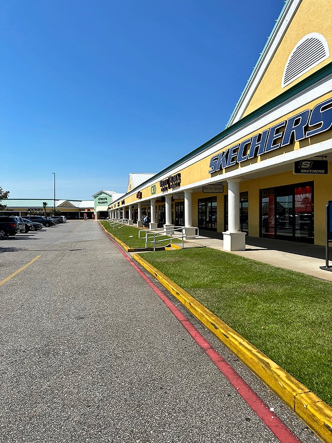 The Skechers storefront beckons with promises of comfort—because nothing says "serious shopping" like shoes that don't make you question your life choices after hour three.