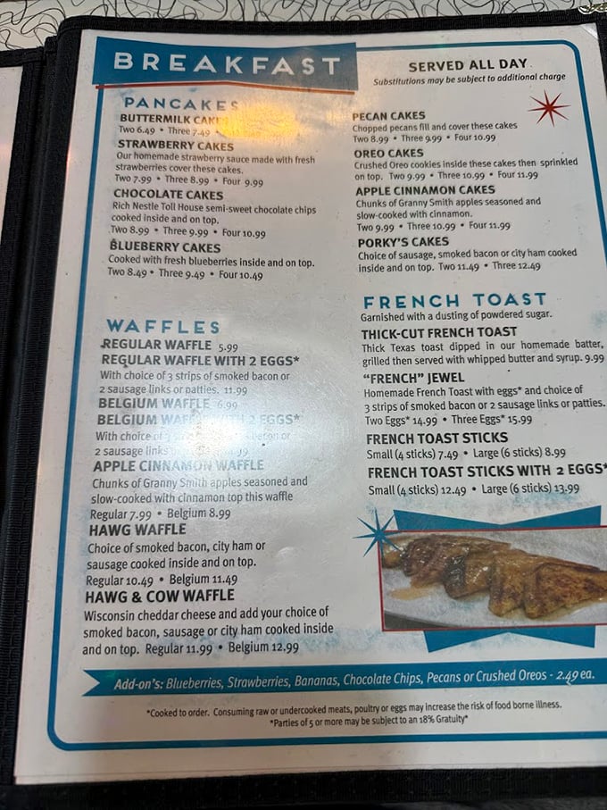 The breakfast menu reads like poetry to hungry souls—Oreo pancakes and HAWG waffles aren't just food, they're morning salvation.