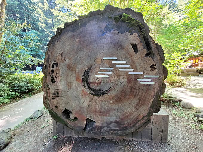 Tree rings tell tales older than Shakespeare. This slice of redwood history displays centuries of California's climate story in concentric circles.