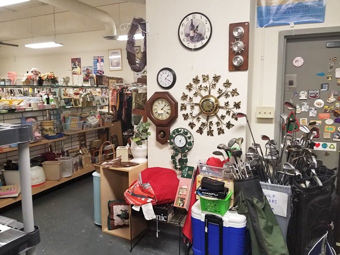 Time stands still in the clock corner, where vintage timepieces wait patiently to mark someone else's precious moments.