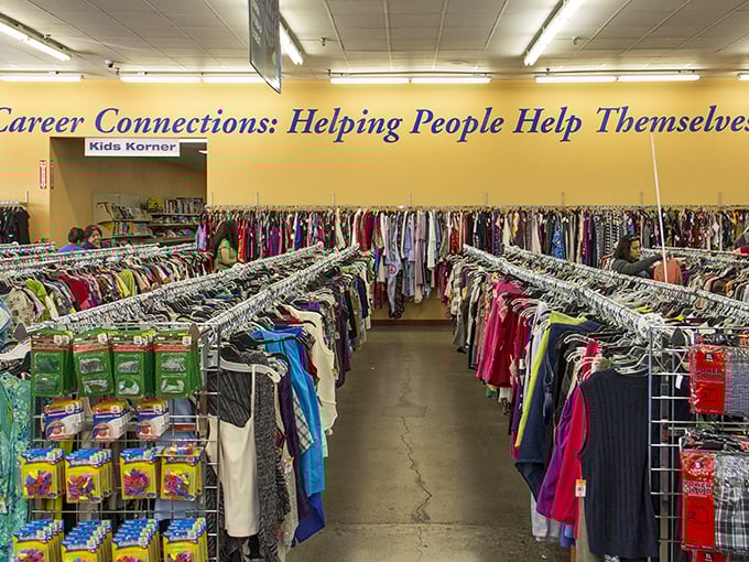 "Changing Lives and The Planet" isn't just a slogan on the wall—it's what happens every time you sift through these colorful clothing racks.