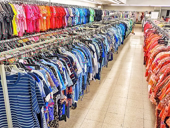 A rainbow of possibilities hangs in perfect chromatic order, like the wardrobe department for a movie about everyone you've ever known.