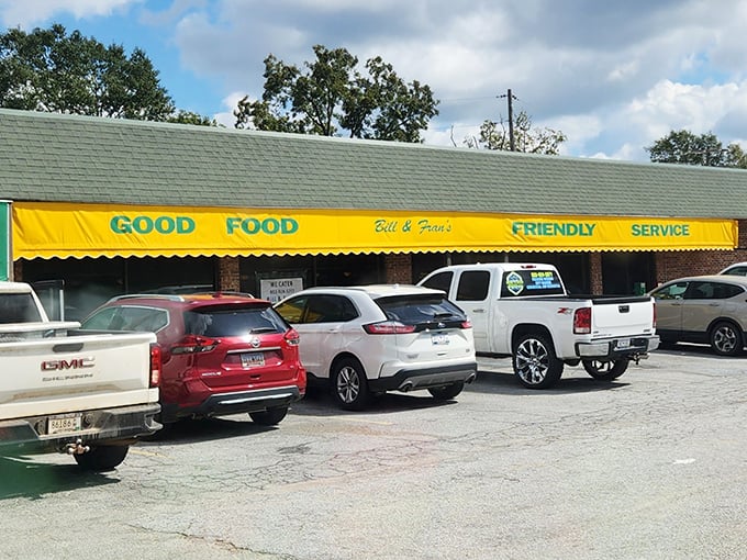 That yellow awning isn't lying—Bill & Fran's delivers exactly what it promises: good food and friendly faces.