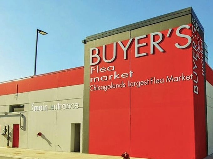 "Chicagoland's Largest" isn't just marketing speak—Buyer's Flea Market's impressive exterior hints at the treasure trove waiting inside.