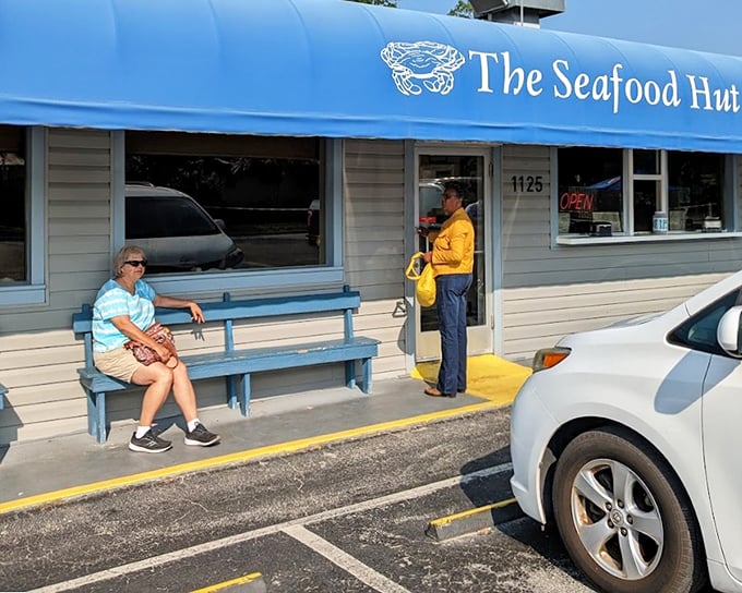 The Seafood Hut's bright blue awning is like a beacon for Calabash-style perfection – simple outside, spectacular inside.