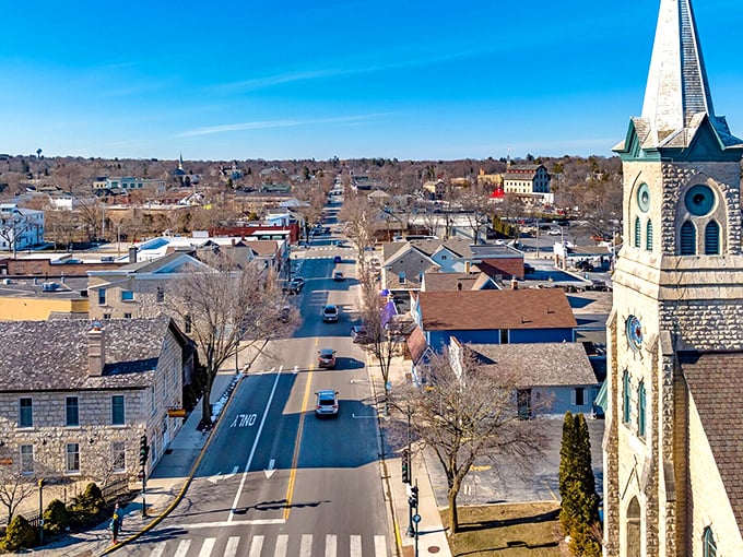 Cedarburg's limestone legacy stretches toward forever, where that church steeple plays "I Spy" with visitors hunting for the perfect small-town screenshot. Norman Rockwell would approve!