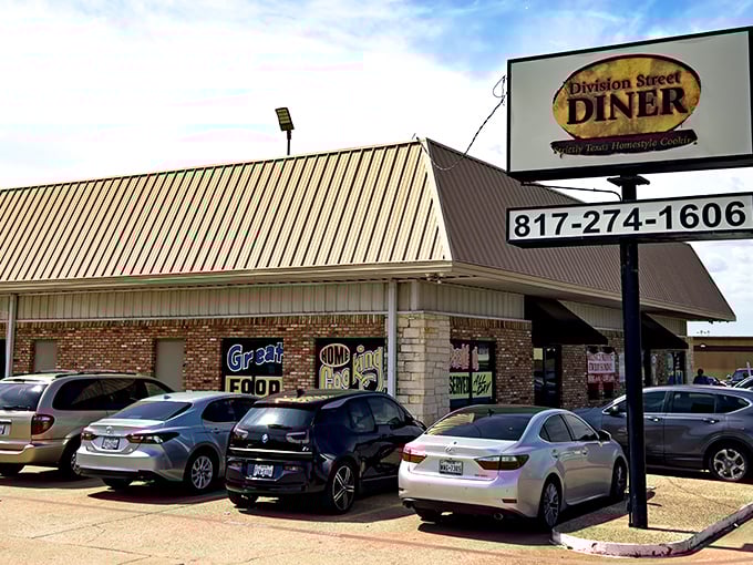 Division Street Diner's brick facade promises the kind of comfort food that fixes everything wrong.