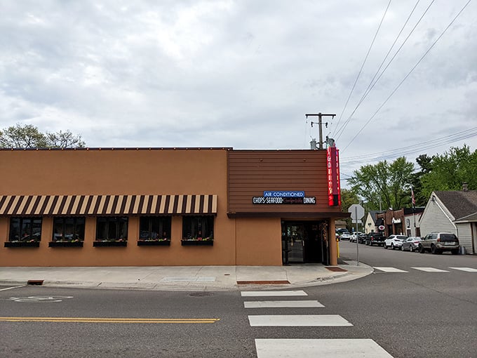 Gordy's might look like your average corner spot, but that red sign promises steak magic that locals have been quietly enjoying for years.