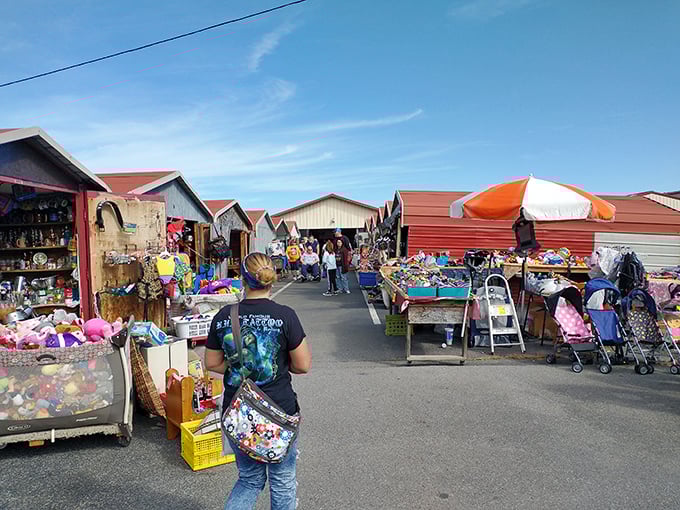 Mountain air meets marketplace magic - where colorful tents create a shopping village with scenic views.