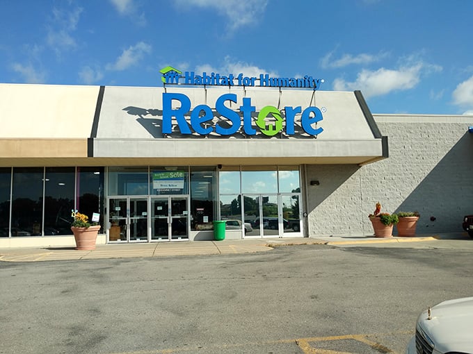 Habitat ReStore's bright exterior signals a warehouse full of home improvement dreams and bargain possibilities.