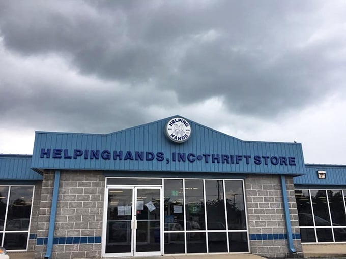 The blue roof beckons like a beacon of bargains - Helping Hands knows how to catch your eye.