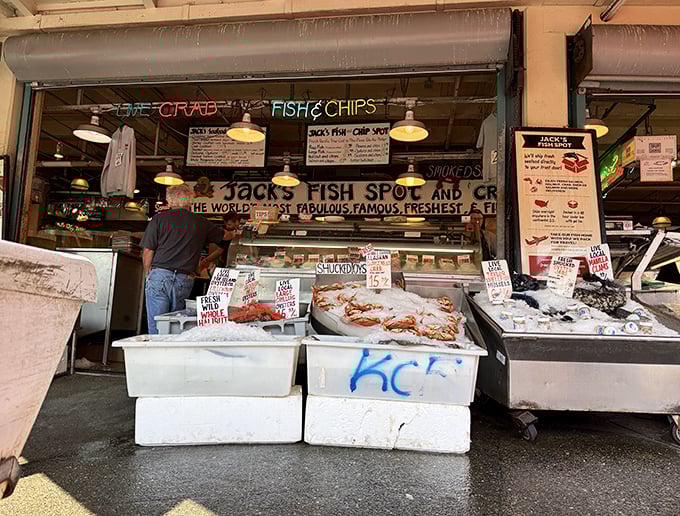 Jack's Fish Spot displays ocean bounty like edible jewelry – fresh catches that make hearts skip beats.