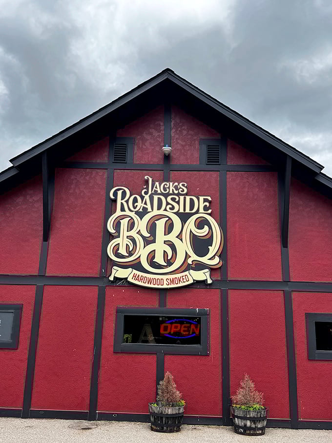 "Hardwood Smoked" isn't just a sign - it's a promise this rustic roadhouse takes seriously.