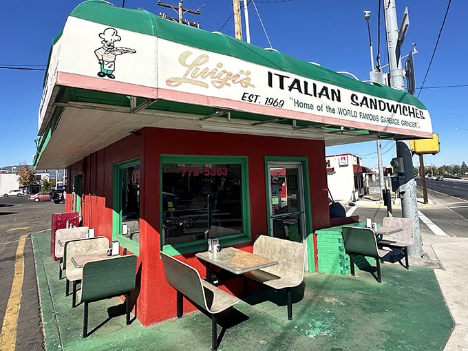 Luigi's colorful corner looks like it was airlifted straight from a Roman neighborhood – minus the Vespas.