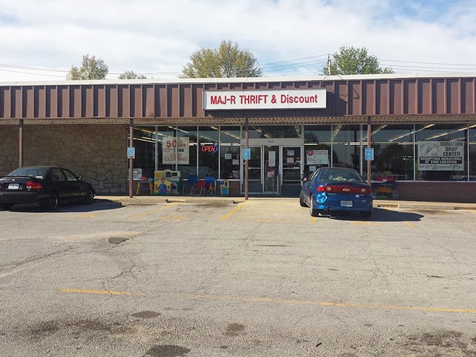 That cheerful red sign practically shouts "Come in!" like your favorite aunt at Thanksgiving.