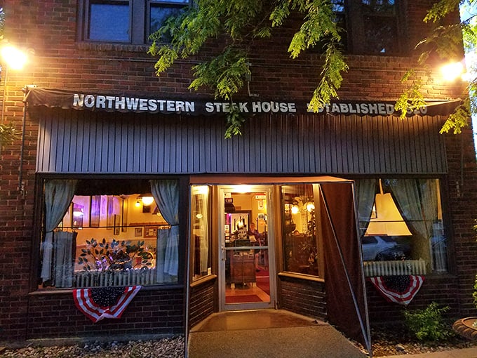 Northwestern Steakhouse glows with evening charm – that brick building has seen generations of Iowans celebrating life's big moments over Greek-style steaks.