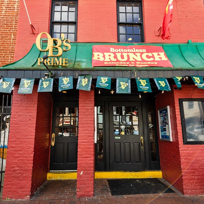 That green awning beckons like a beacon for beef lovers - OB's Prime sits pretty on Annapolis's historic streets.