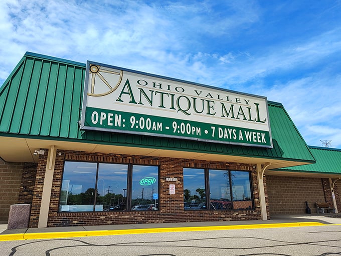 Green roof, endless possibilities - this antique mall beckons like a siren song to collectors.