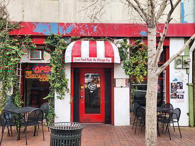 The Chicago Cafe's striped awning and red door promise a taste of the Windy City without the windchill or airport delays.