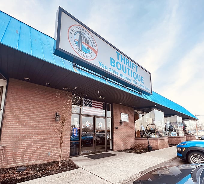 That iconic blue awning says it all – The Other Side's Salt Lake location is a beacon for the bargain-savvy shopper.