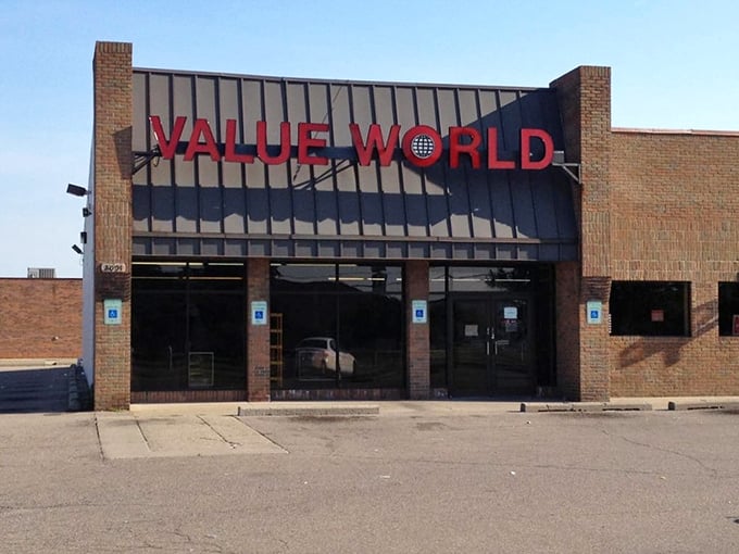 Value World's brick exterior hides a universe of possibilities—like finding the perfect vintage jacket that makes friends ask, "Where did you get that?!"