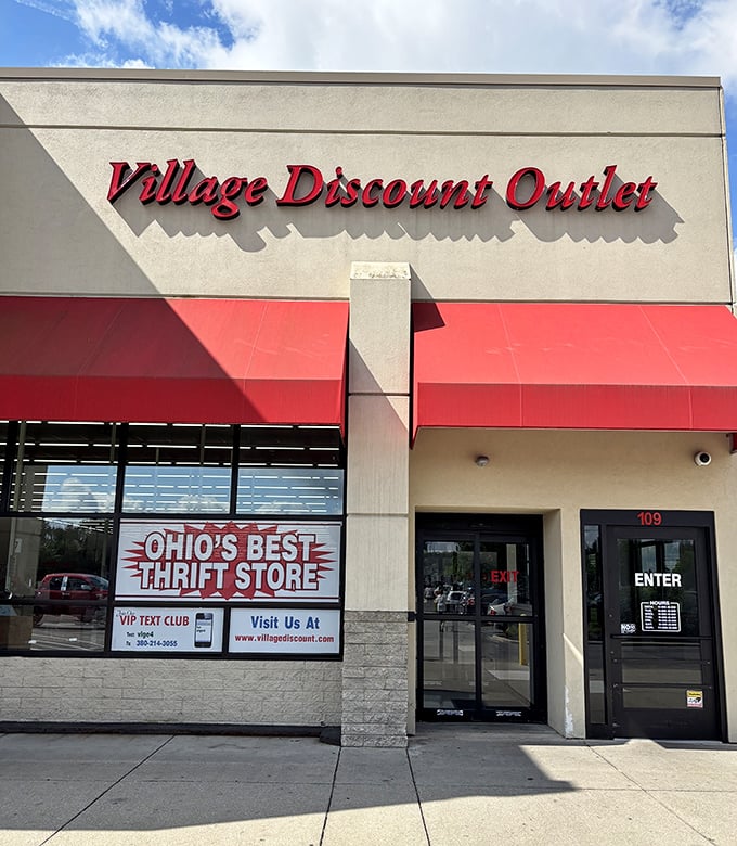Village Discount Outlet boldly claims "Ohio's Best Thrift Store" status right on their welcoming storefront.