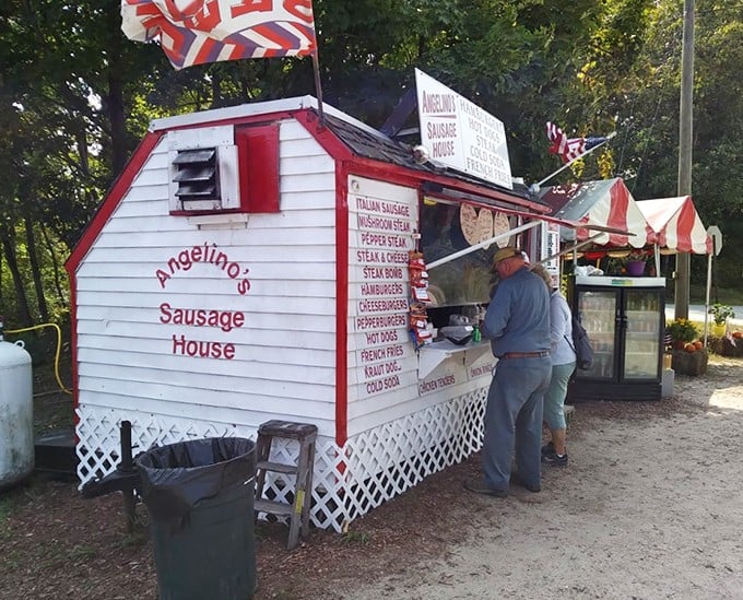 The red-and-white charm of Angelino’s Sausage House promises the kind of hearty, no-frills eats that make roadside stops legendary.
