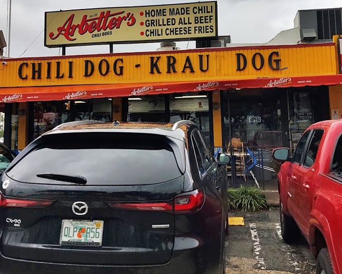 When a building proudly announces "CHILI DOG - KRAUT DOG" in giant letters, it's not bragging if it's true.