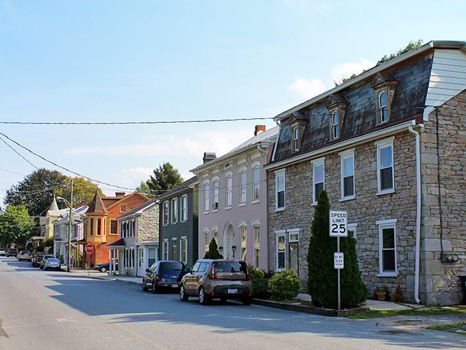 This charming stone streetscape whispers tales of simpler times when neighbors actually knew each other's names.