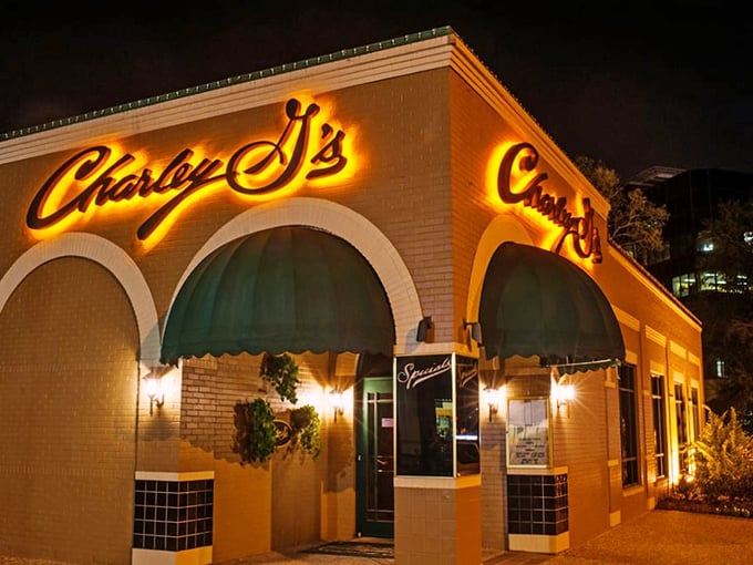 When a steakhouse glows like this at night, it's practically begging you to pull up a chair.