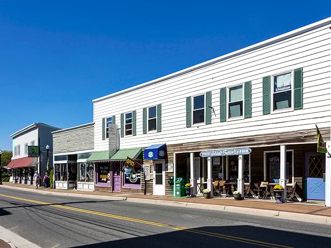 Classic storefronts line up like old friends, each one telling stories of simpler times and sweeter days.