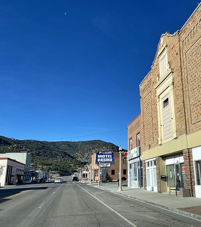 Mountains frame this historic street where the pace stays slow and the views stay spectacular all year.