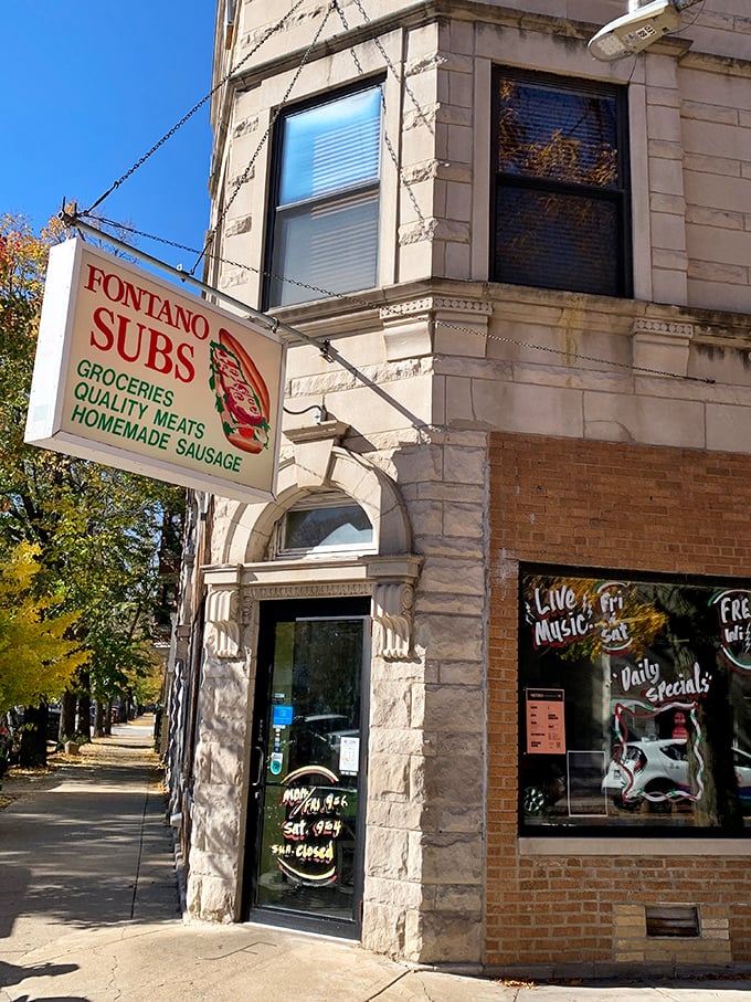 Corner store magic! Fontano's vintage sign promises homemade sausage and delivers sandwich nirvana in historic surroundings.
