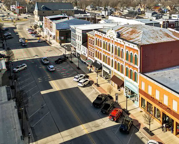 From above, Greenville looks like the model train town you always wanted to build—charming, orderly, and refreshingly real.
