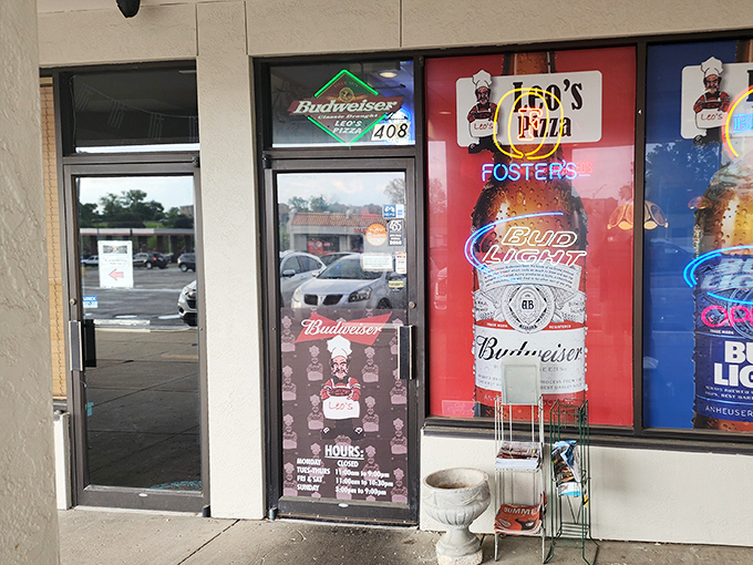 No frills, all flavor at Leo's. Those beer signs in the window tell you everything you need to know about this Kansas City institution.