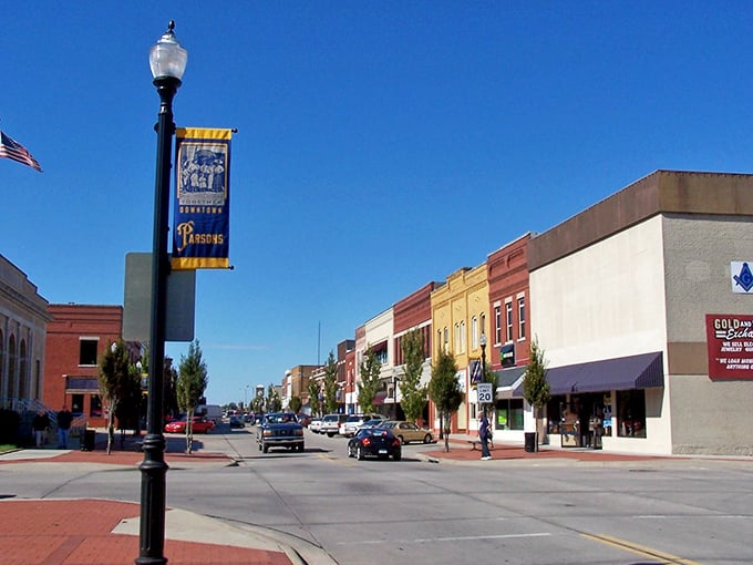 Wide sidewalks and friendly facades make Parsons feel like stepping into a Norman Rockwell painting.