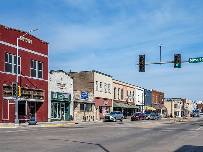 Merrill's charming downtown features colorful storefronts and wide sidewalks, perfect for leisurely strolls without big-city price tags.