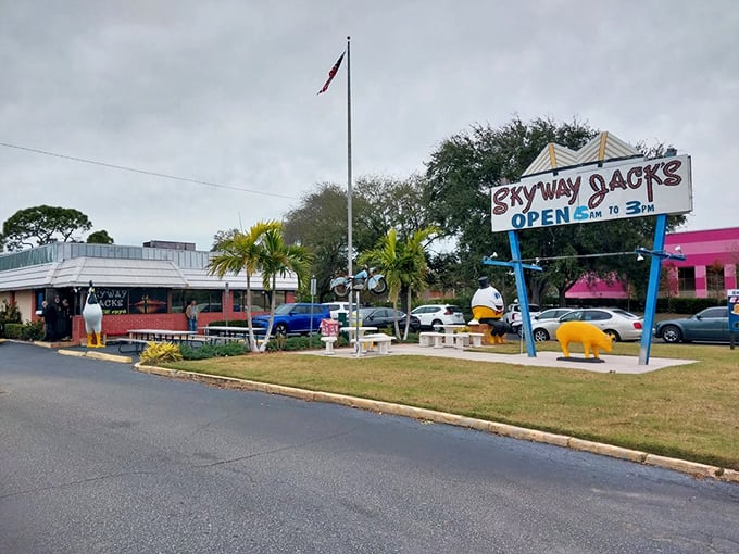 Some restaurants whisper their specialties; Skyway Jack's announces theirs with pride and a friendly yellow mascot.