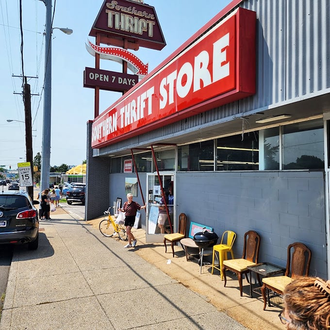 This storefront has that timeless thrift store charm that makes every visit feel like a treasure expedition.