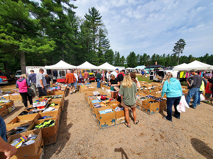 White tents dot the landscape like a treasure hunter's village where bargains bloom like wildflowers.