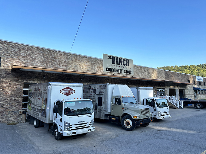 Multiple delivery trucks signal serious business at this Morgantown treasure hunting headquarters extraordinaire. 