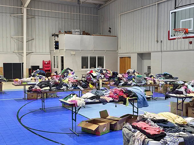 When your thrift store needs a gymnasium to hold everything, you know you've hit jackpot.