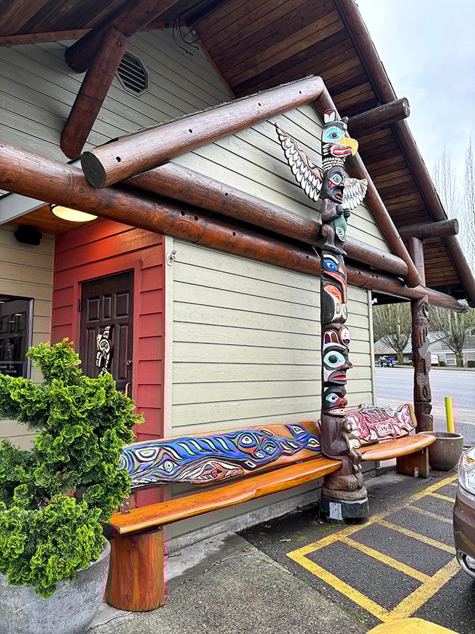 That totem pole isn't just decoration – it's signaling to your stomach that extraordinary pancakes await inside.