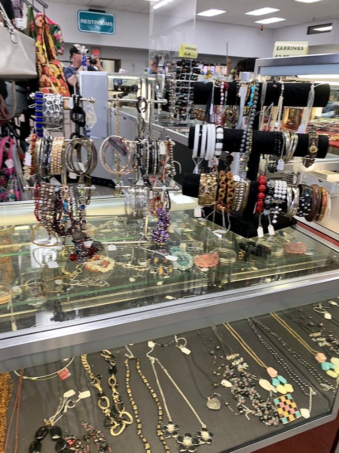 Jewelry displays that would make Elizabeth Taylor do a double-take – treasure islands of bangles, beads, and baubles awaiting discovery.