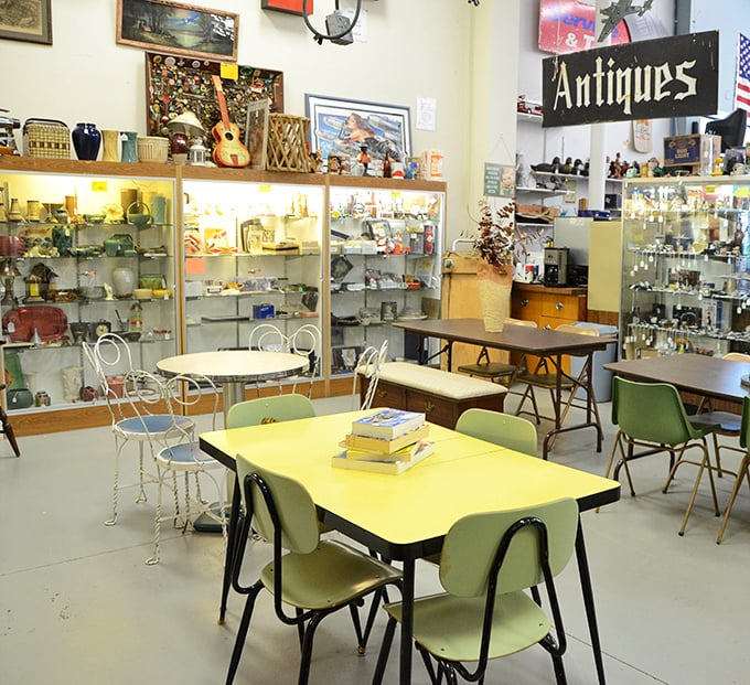 Mid-century dining sets await their second act. That yellow Formica table has hosted more family stories than most therapists.