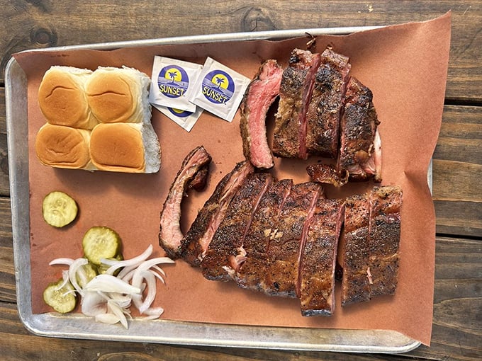 Behold the star of the show: ribs with a bark so perfect, they deserve their own exhibition at an art gallery.