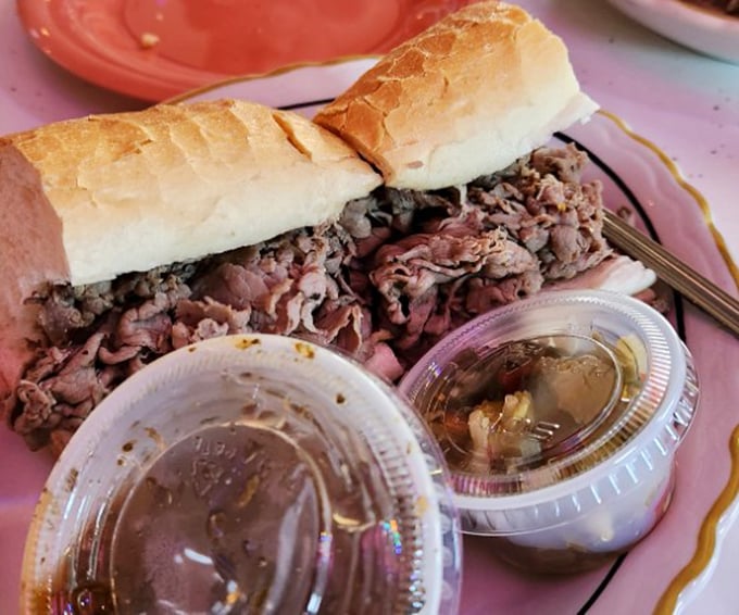 The Italian beef sandwich that launched a thousand road trips—thinly sliced, perfectly seasoned, and ready for its close-up.